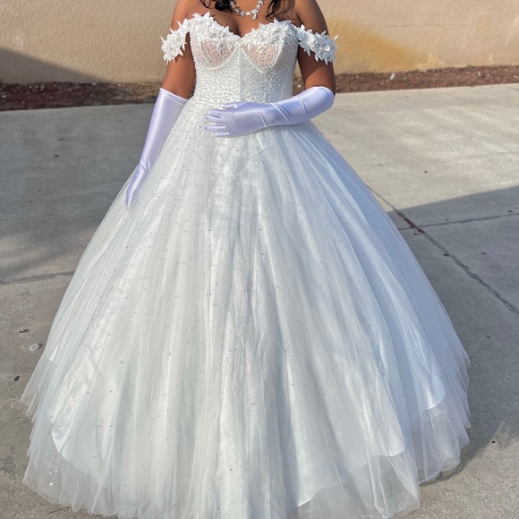 Dresses | Elegant White Offshoulder Gown With Gloves | Poshmark